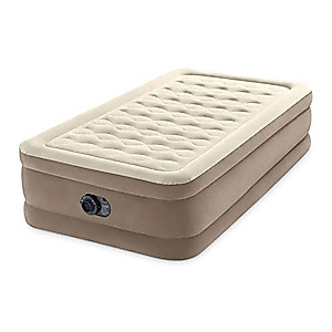 Intex 64427ED Dura-Beam Delux Ultra Plush Fiber-Tech Inflatable Air Mattress with Built-in Electric Pump, 18" Bed Height, 300lb Capacity, Twin