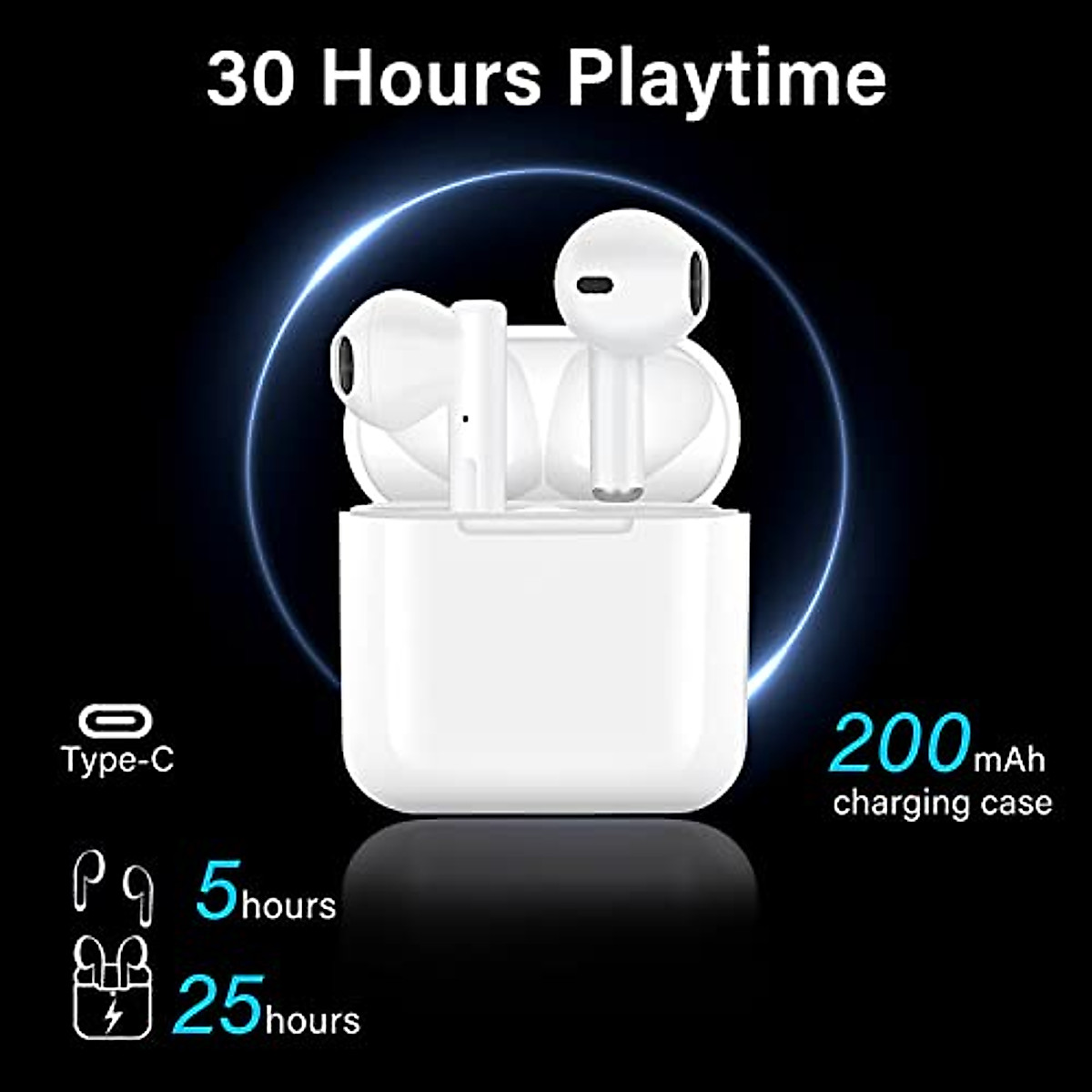 Gasy Bzhe Wireless Earbuds, Bluetooth Earbuds IPX7 Waterproof Wireless Bluetooth Microphone Charging Case 25H PlaytimePop-ups Auto Pairing Hi-Fi Stereo Sound Headset iPhone/Samsung/iOS/Android, White