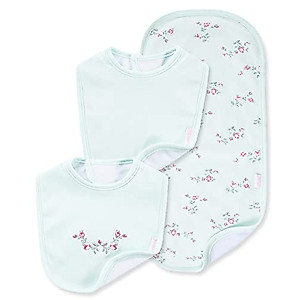 Little Me Baby Girls' 3 Piece Bib and Burp Set, Floral, Mint Print, One Size