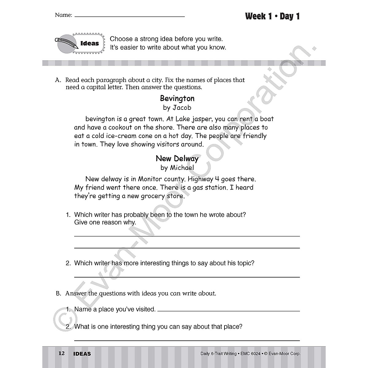 Evan-Moor Daily 6-Trait Writing, Grade 4 Homeschooling & Classroom Resource Workbook, Reproducible Worksheets, Teaching Edition, Lesson Plans, Ideas, Organization, Word Choice, Sentence Fluency, Voice