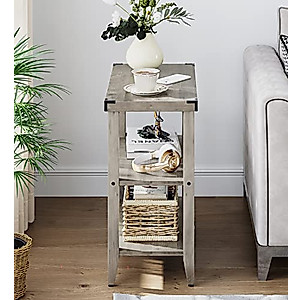 IDEALHOUSE Farmhouse End Table Rustic Side Table with Storage Shelf for Small Spaces Grey Bedside Table Narrow Nightstand for Living Room, Bedroom (Grey, 1PC)
