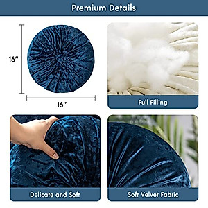 Phantoscope Round Throw Pillow Handcrafted Pumpkin Velvet Floor Pillow Couch Bed and Chair, Navy Blue 16 x 16 inches 40 x 40 cm