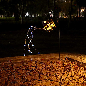 WEAQALDBownew Garden Decor Solar Lights Outdoor Metal Decorative Stake Waterproof for Garden Patio Lawn Porch Walkway Pathway and Yard with Watering Can Shape Lantern