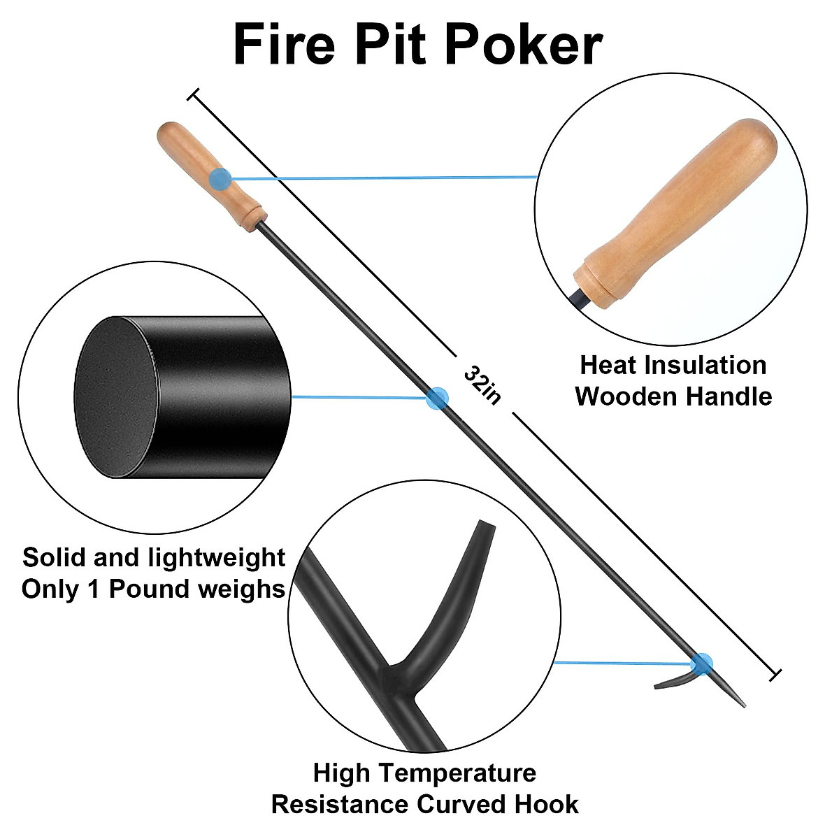 Fireplace Tools Fire Pit Accessories - 25" Fireplace Tongs and 32" Poker Set - Stove Accessories Fire Tongs Solid Poker Stick Tools - Log Grabber Heavy Duty Rust Resistant for Indoor and Outdoor use