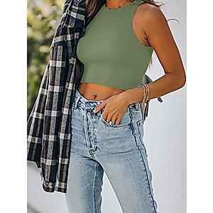 Women’s Sexy Sleeveless High Neck Racerback Cropped Tank Tops Cute Teen Girls Halter Neck Crop Tops Vest Olive Green Medium
