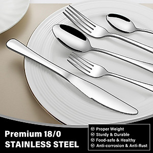 66-Piece Silverware Set with Serving Utensils, Stainless Steel Silverware Flatware Set for 12, Elegant Cutlery Tableware Includes Fork Spoon Knife, Mirror Polished, Dishwasher Safe