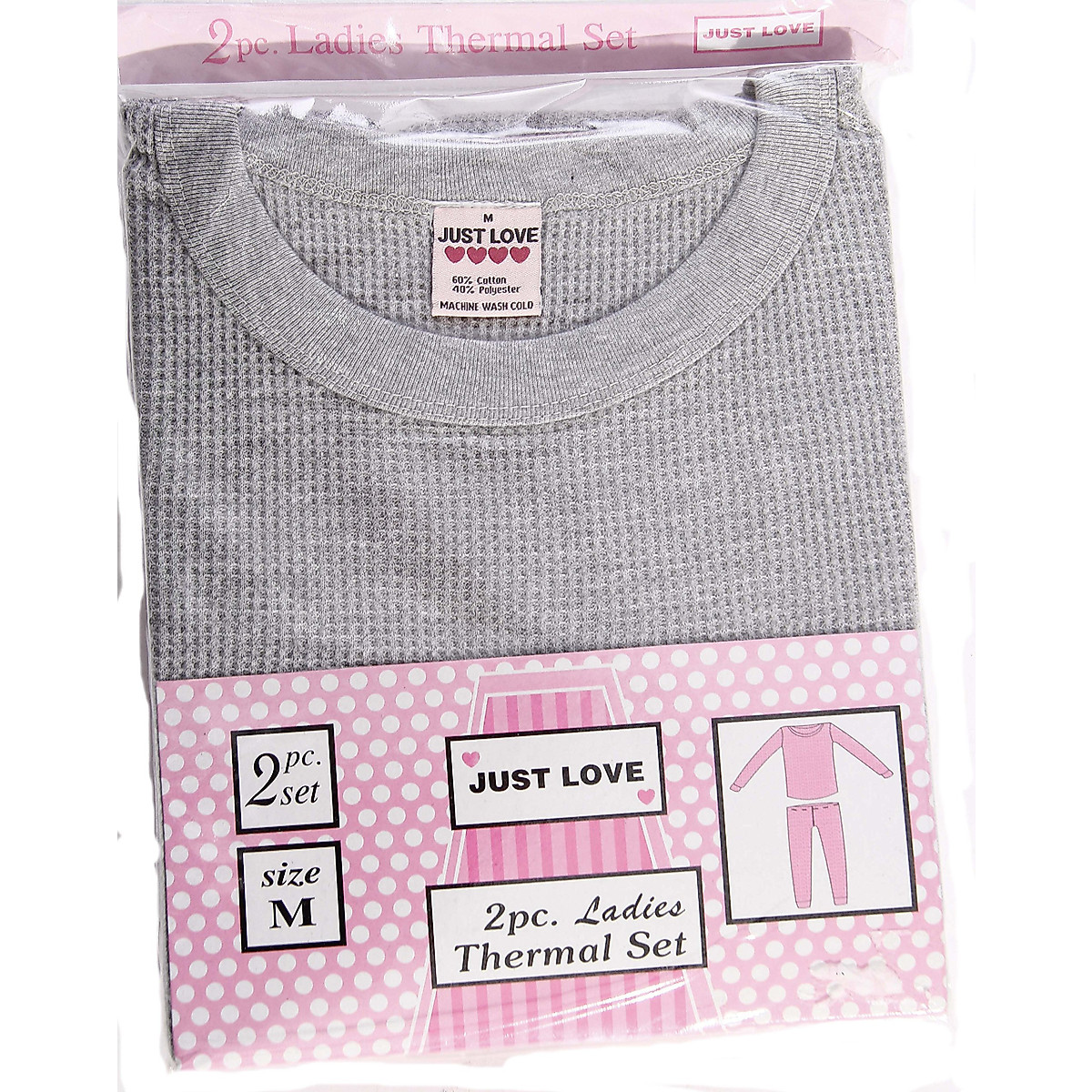 Just Love 2-Piece Women's Thermal Underwear Set Waffle Knit Base Layer Thermals, Grey, XX-Large