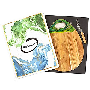 Wood Cheese Board and Knife Set, Large Cutting Board,16" x 12", Charcuterie board, Handmade Forest Resin decorated Tear Drop shape… (Forest)