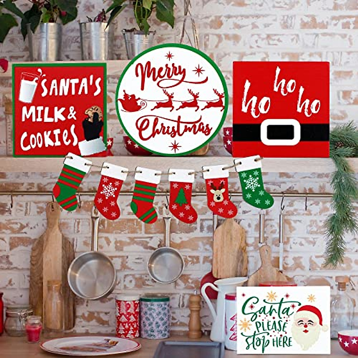 12 Pieces Christmas Tiered Tray Decor Christmas Santa Claus Table Decor Rustic Table Centerpiece Christmas Wooden Signs Farmhouse Tiered Tray Country Decor for Home Room Table Fireplace (Santa Claus)