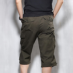 Men's 3/4 Long Cargo Shorts Loose Fit Below Knee Tactical Capri Short Relaxed Fit Short Pants with Multi Pockets (ArmyGreen,X-Large)