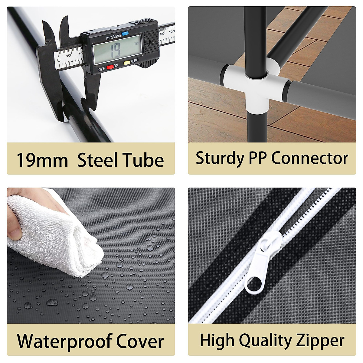 LOKEME Portable Closet, Wardrobe Closet with 3 Hanging Rods and 6 Storage Shelves, Gray Closet, Easy to Assemble Portable Closets for Hanging Clothes with 4 Side Pockets, PWC0006-GRAY