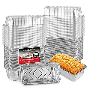 Stock Your Home Disposable Aluminum Loaf Pans with Lids, 2 Lb (50 Pack) Foil Baking Tins with Plastic Lid, Tin Pan with Cover for Cake, Banana Bread, Meatloaf, Mini Lasagna, Drip Trays