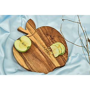 Treen Art Apple Shaped Wood Cutting Board for Kitchen, 11"L x 9"W Decorative Small Wooden Charcuterie Board and Serving Platter Boards with Handle Christmas Gift