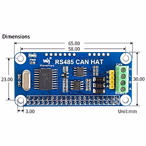 RS485 CAN HAT for Raspberry Pi 4B/3B+/3B/2B/B+/A+/Zero/Zero W/WH/Zero 2W, Long-Distance Communication via RS485/CAN Function Onboard CAN Controller MCP2515 via SPI Interface Transceiver SIT65HVD230DR
