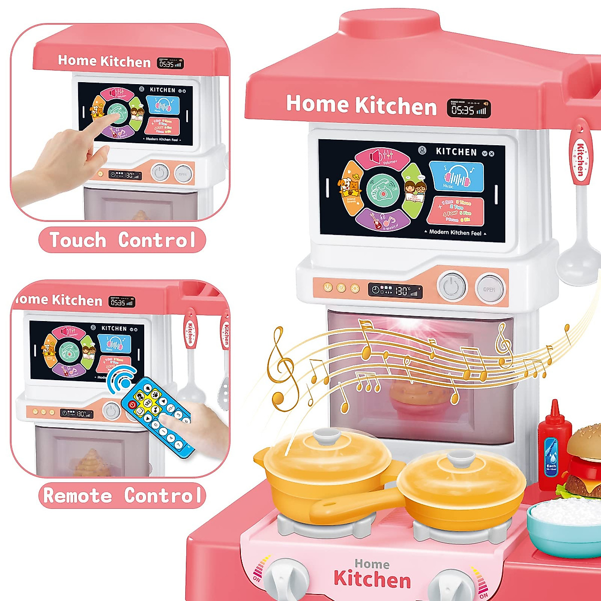 HCFJEH Kids Play Kitchen Toy Playset,Pink Kitchen Toy Set with Play Sink & Pretend Steam, Toddler Kitchen Accessories Set with Sounds & Light, Birthday for Boy Girl 3 4 5 7 8 Year Old