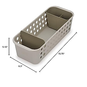 Joseph Joseph EasyStore - Slimline Bathroom essentials Storage Basket Organiser with moveable pot and divider, Ecru