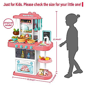 Little Brown Box Kids Pink Plastic Kitchen Playset Toy, Pretend Play, Cookware Set, Dishes, Pretend Food W/ Sink, Realistic Steam, Lights & Music - Gift for Toddler, Children, Girls 3,4,5 Years