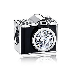 Authentic 925 Sterling Silver Camera Memory Charm Beads I Love to Travel Charms for Bracelet & Necklace (B)