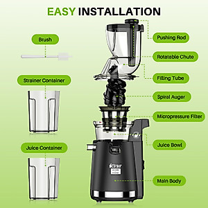 Cold Press Juicer Machines, 300W Slow Masticating Juicer Machines with 3.5inch (89mm) Large Feed Chute, Slow Cold Press Juicer Machines Vegetable and Fruit, Reverse Function Easy to Clean with Brush