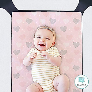 The Peanutshell Fitted Pack n Play, Playard, Mini Crib Sheets for Baby Girls | 2 Pack Set | Pink Elephants & Hearts