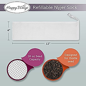 Happy Wings Refillable Nyjer/Thistle Empty Sock - Pack of 3 I Bird Feeder