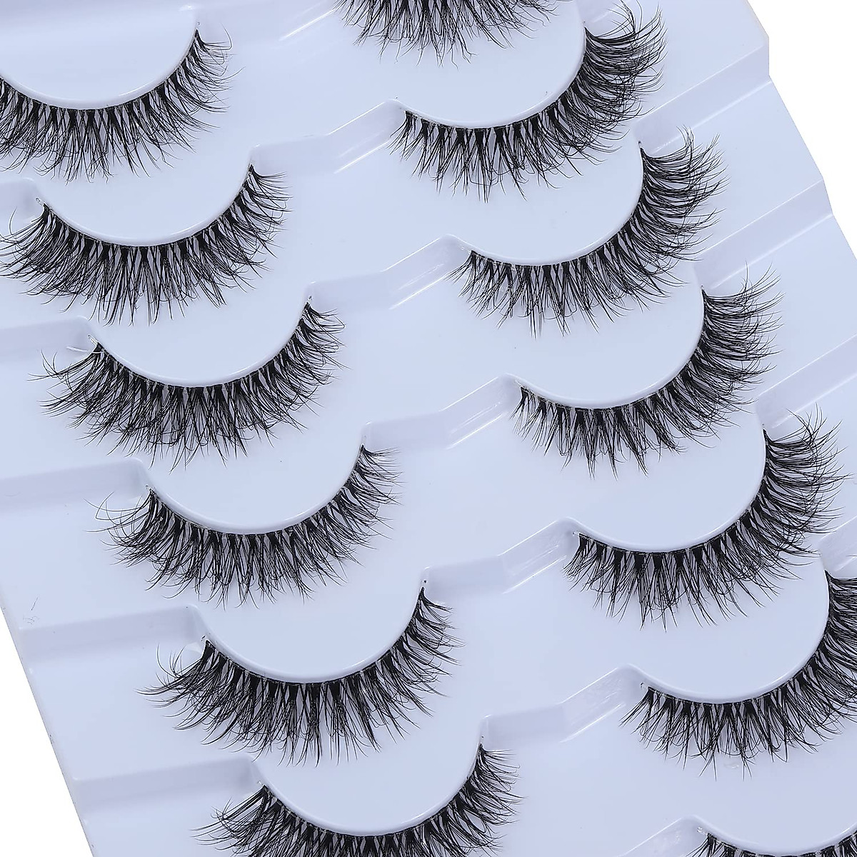 WENEW Cat Eye Lashes Wispy False Eyelashes Natural Look, Fluffy Natural Lashes Clear Band, 3D Faux Mink Lashes (C1, 7 Pairs)