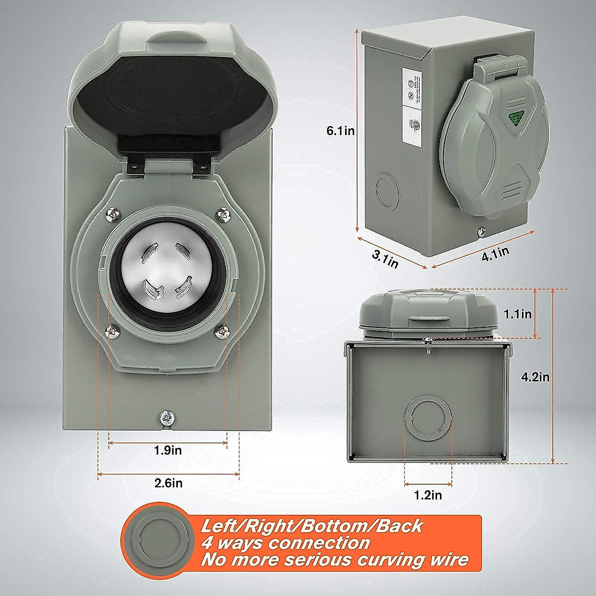 WELLUCK 30 Amp Generator Power Inlet Box, NEMA 3R Power Inlet Box Bundle with 15 Amp Flanged Inlet 125V, NEMA 5-15 RV Shore Power Inlet Plug