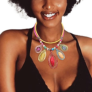 Barode African Statement Choker Necklaces Colorful Chunky Bib Collar Necklace Ethnic Indian Tribal Jewelry Set for Women (A)