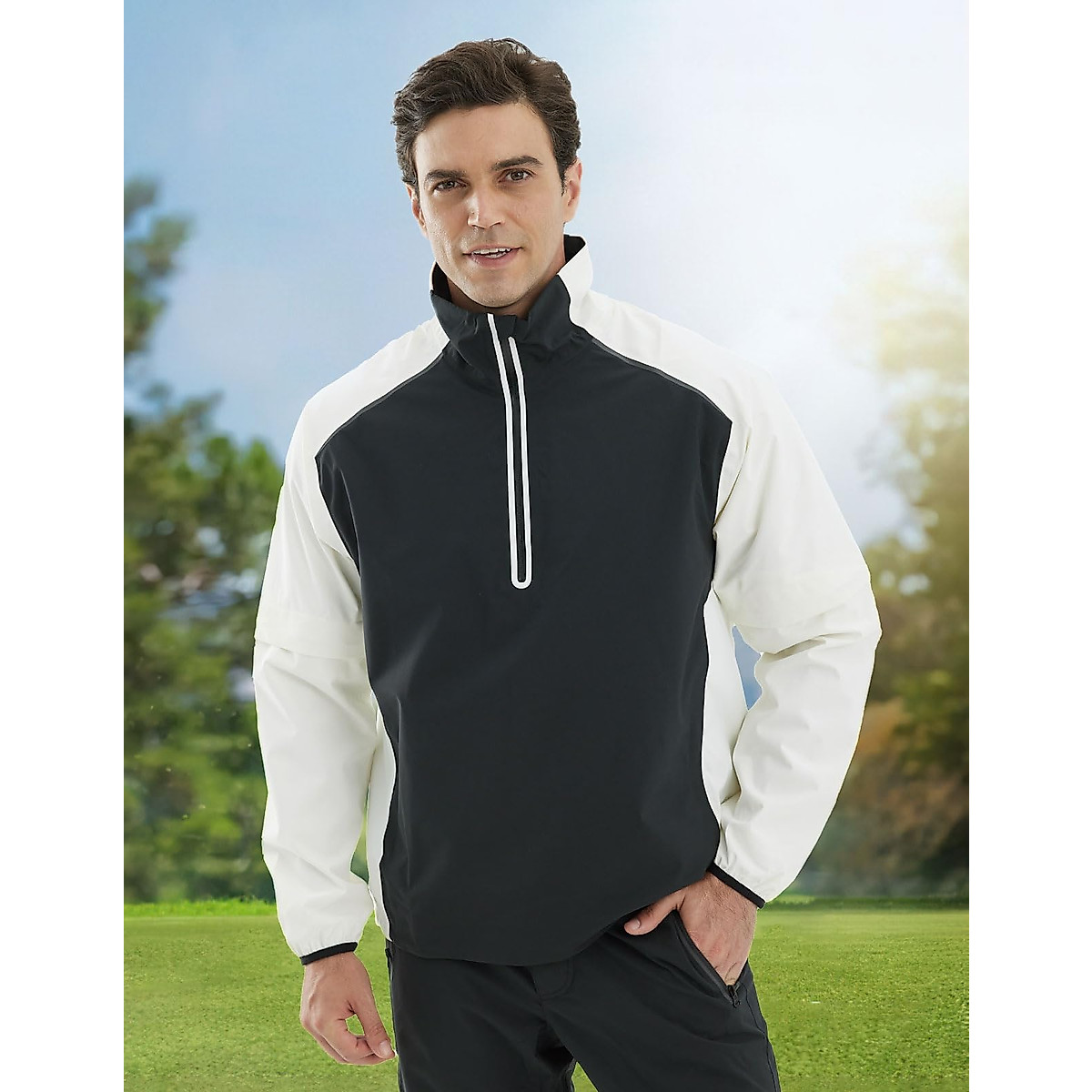 fit space Waterproof Golf Rain Jacket for Men 20K Performance Lightweight Rain Jackets for All Sports (White-half-zip, XX-Large)