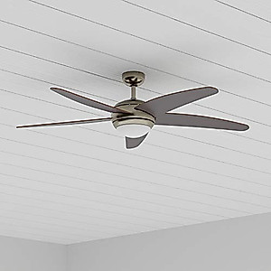 Amazon Basics 52-Inch Ceiling Fan - Includes Integrated Dimmable LED Light Kit and Remote Control - Five Blades, Satin Chrome Finish