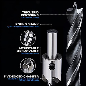 amoolo 10-Pack Countersink Drill Bit Set with 1 Free Hex Key Wrench, 7 Pcs Countersink Drill Bits for Wood, 3 Pcs Hex Shank Wood Countersink Bits (1/2" 5/8" 3/4"), Woodworking Carpentry Reamer