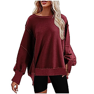Ceboyel Women Oversized Sweatshirts Loose Fit Corded Sweatshirt Hoodie Crewneck Tunic Pullover Trendy Fall Clothes 2023 Today'S Deals Wine Xl