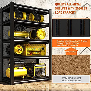 Raybee Garage Shelving Heavy Duty Load 2050LBS, Garage Storage Shelves Heavy Duty Shelving, Adjustable 5-Tier Metal Shelving Unit, Garage Shelves for Storage Shelving, Commercial Basement Storage Rack