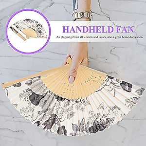 RAZZUM 2 Pcs Floral Folding Hand Fan Chinese Vintage Retro Silk Handheld Fans with Frames for Wedding Dancing Church Party Gifts Grey Fan