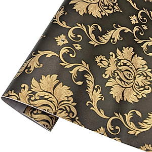 Yifasy Coffee Damask Cabinet Liner Self-Adhesive Shelf Drawer Paper Black Easy Install Redo Countertops Storage Chests 118x17.7 Inch