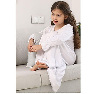 PUFSUNJJ Girls' Princess Nightgowns Lace Sleep Dress Kids Sleepwear 3-12 Years White