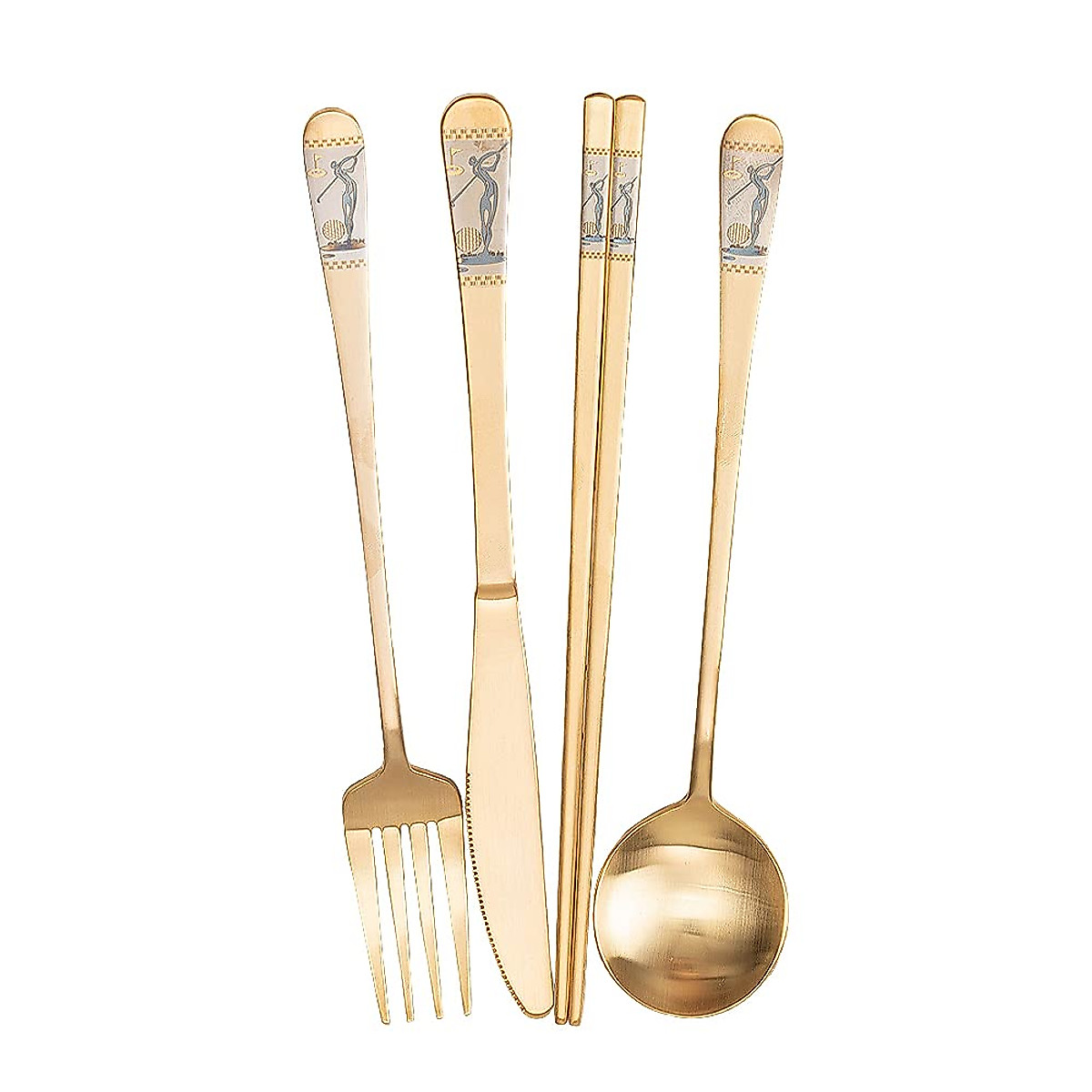 ROAEXPO Oseobang Class 4Kinds 1Person Stainless 24k Gold plating Steel Flatware Set Home Kitchen Utensils Set Dishwasher Safe Made in Korea Cutlery (8.Golf)