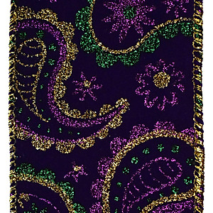 Homeford Mardi Gras Paisley Velvet Wired Ribbon, 2-1/2-Inch, 10-Yard