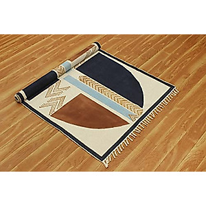 Casavani Hand Block Printed Area Rug Geometric White & Black Cotton Dhurrie Floor Carpet For Doormat Best Uses For Bedroom,Living Room,Dining Room,Kitchen,Purch 10x14 Feet