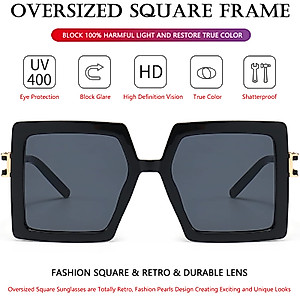 AIEYEZO Oversized Sunglasses for Women Square Fashion Big Large Frame Sun Glasses UV400 Protection (Black/Grey)