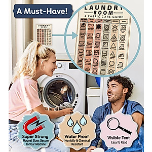 Laundry Symbols Guide Magnet - Laundry Magnets for Washing Machine - 6"x8" Helpful Laundry Magnets for Washing Machine, Laundry Guide Magnet for Home, Washing Machine Magnet Laundry Symbols Wall Art