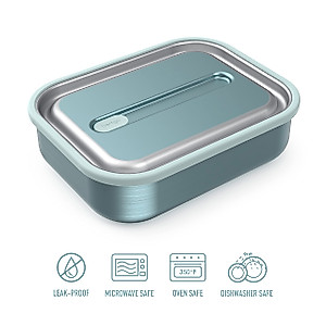 Bentgo MicroSteel Leak-Proof Lunch Box - Microwave-Safe, Oven-Safe, Bento-Style Container with Removable Divider, Airtight Lid, Sustainable Design, Odor & Stain Resistant (Aqua)