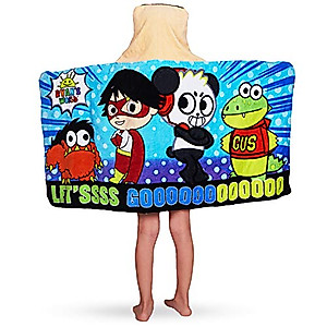 Franco Kids Bath and Beach Soft Cotton Terry Hooded Towel Wrap, 24" x 50", Ryan’s World