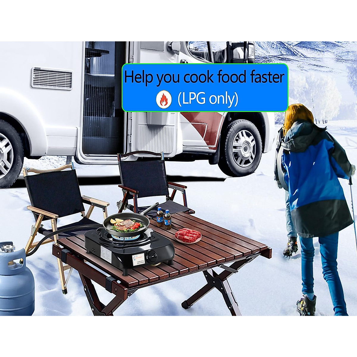 Horynar Single Burner Propane Stove with Propane Adapter Hose 13000 BTU Smart Switch Protection for Children. Portable, Unique Body Integrated Design