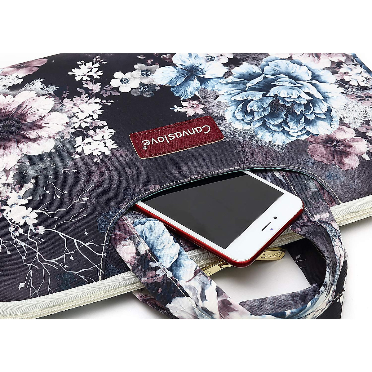 Canvaslove Small Chrysanthemum Water Resistant Light Weight Laptop Shoulder Messenger Bag for MacBook Air Pro 13 inch,MacBook 14 inch,Surface Laptop 13.5 inch and 13.3 Inch-14 inch Laptop