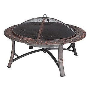Fire Sense 60857 Fire Pit Roman Brushed Painted Steel Legs Wood Burning Lightweight Portable Patio Outdoor Firepit Backyard Fireplace Included Screen Lift Tool - 35"