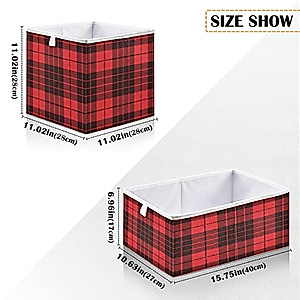 Kigai Red Black Buffalo Plaid Storage Baskets, 16x11x7 in Collapsible Fabric Storage Bins Organizer Rectangular Storage Box for Shelves, Closets, Laundry, Nursery, Home Decor