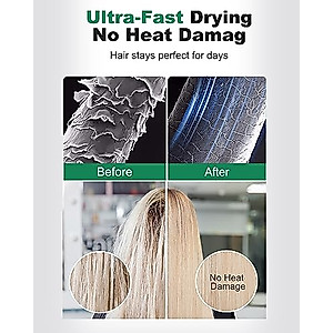 7MAGIC High-Speed Hair Dryer with 110,000RPM Brushless Motor for Fast Drying, Low Noise Blow Dryer with Tri-Colour LED Light Ring, 1400W Ionic Hair Dryer for Home and Travel, Magnetic Nozzle, Green