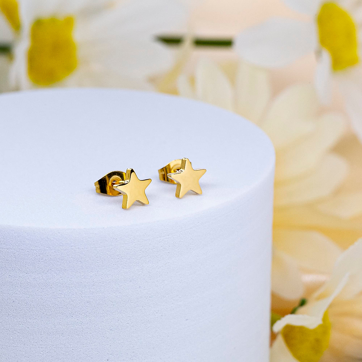 ELBLUVF Stainless Steel Women Crescent Moon and Star Lucky Stud Earrings Choose Colors (Gold star + star)