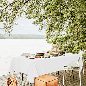 REWOMC 6 Pack Polyester Tablecloth 60 x 102 Inch White Polyester Table Cloth for 6 Foot Rectangle Tables, Stain and Wrinkle Resistant Washable Table Cover for Kitchen Wedding Banquet Restaurant Party